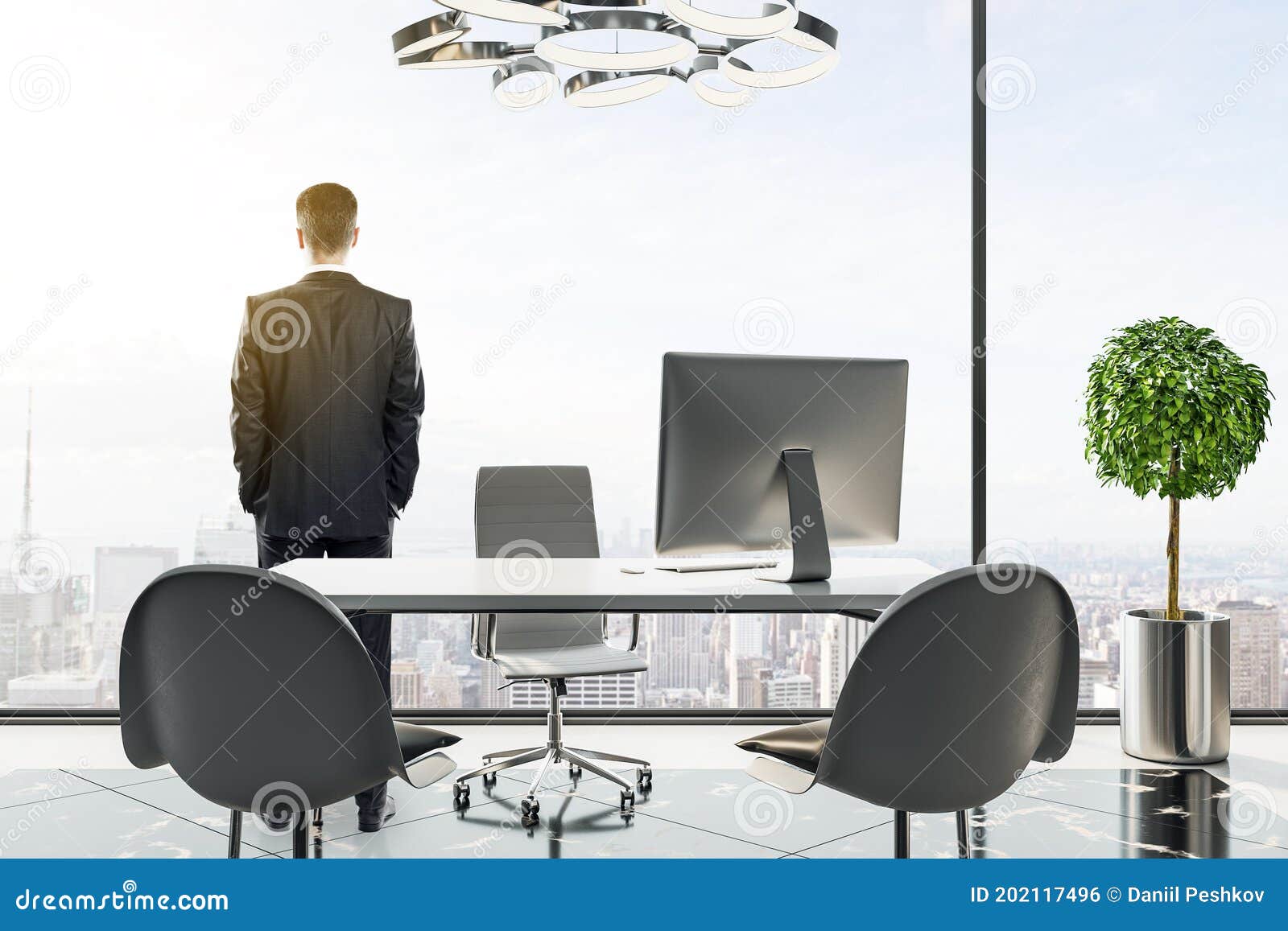 Businessman Standing in Ceo Office Room Stock Photo - Image of monitor ...