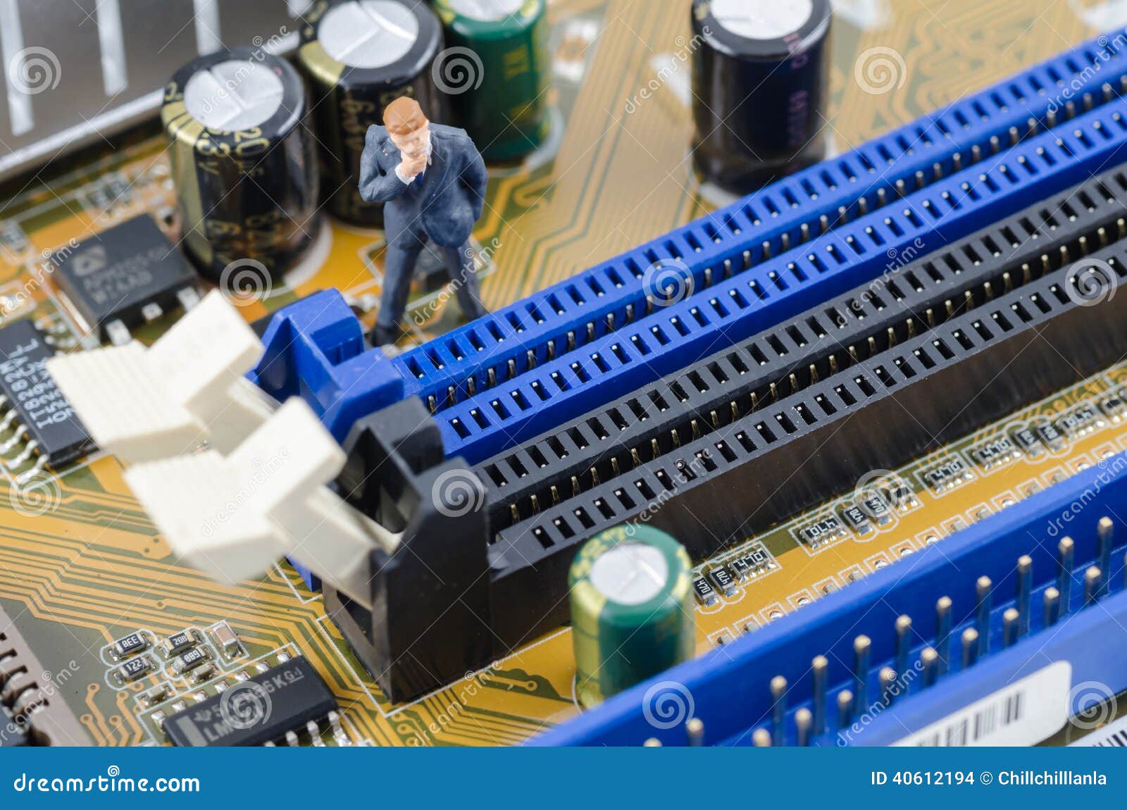 Businessman Standing on the Computer Motherboard Stock Photo - Image of ...