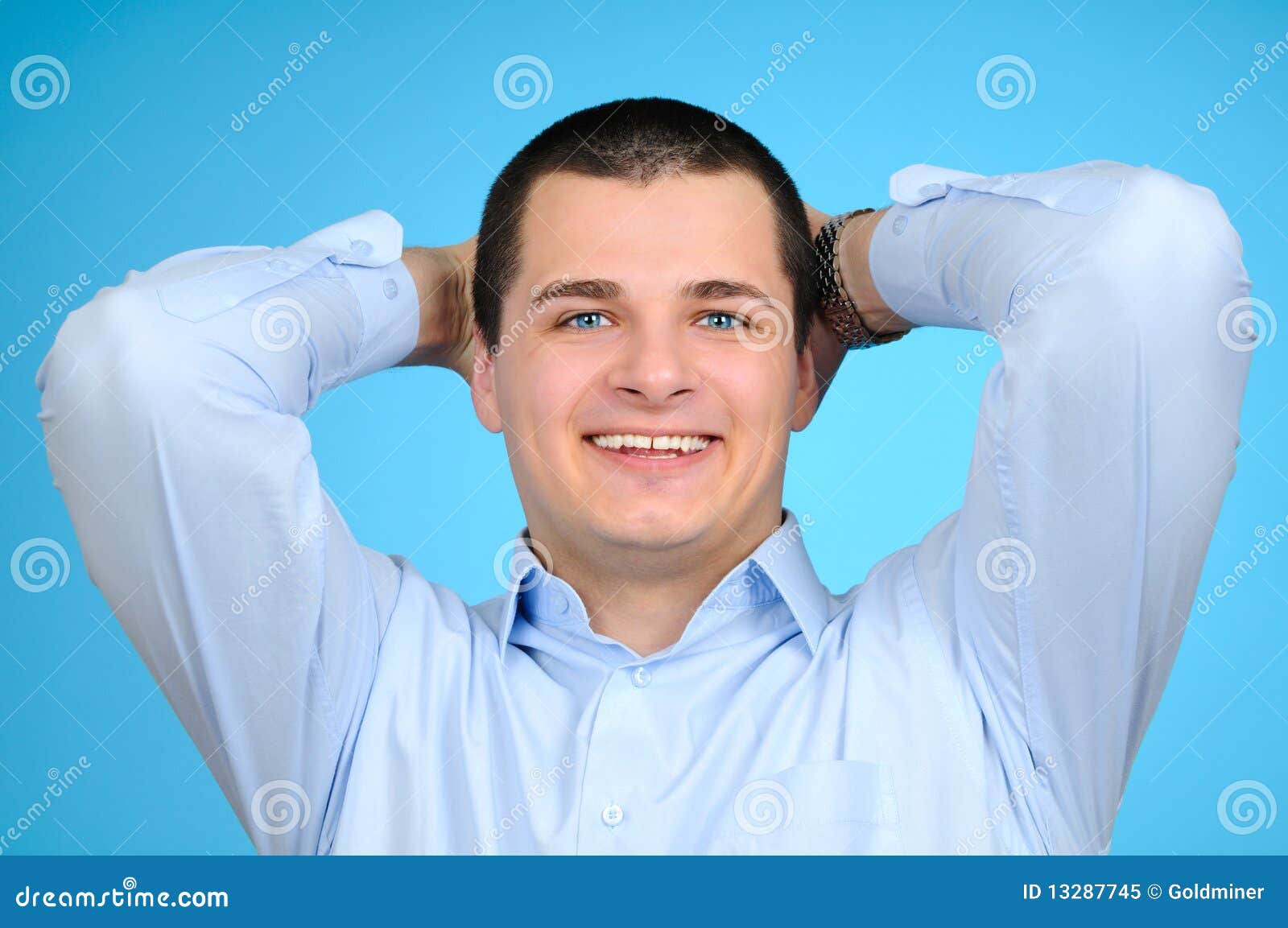 Businessman Standing Confidently Stock Image - Image of people, blue ...