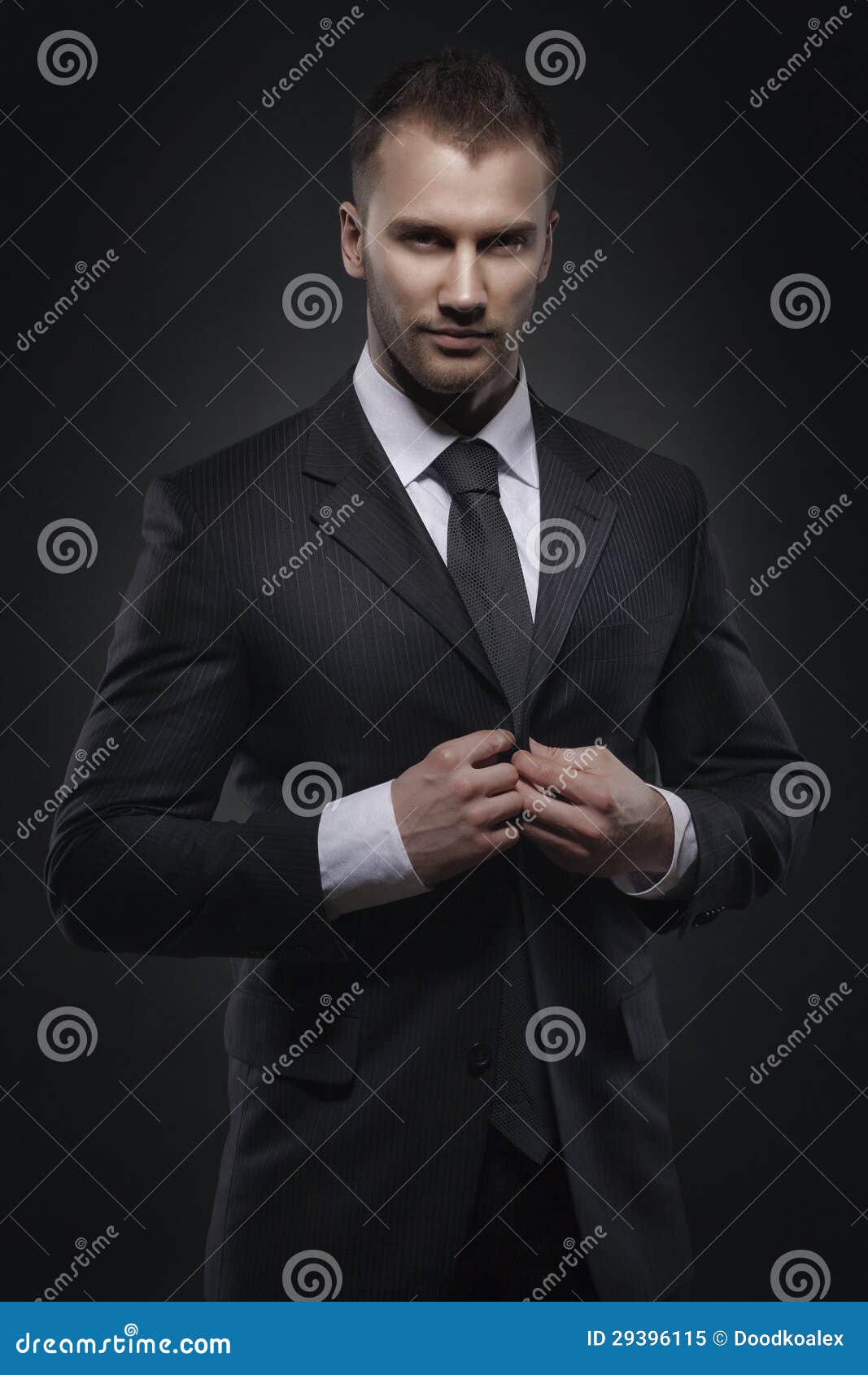 Businessman Standing on Dark Background Stock Image - Image of happy ...