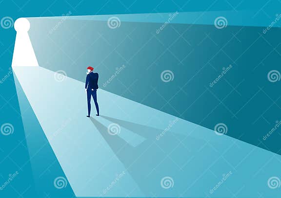 Businessman Standing in Front of Key Challenge Concept Stock Vector ...