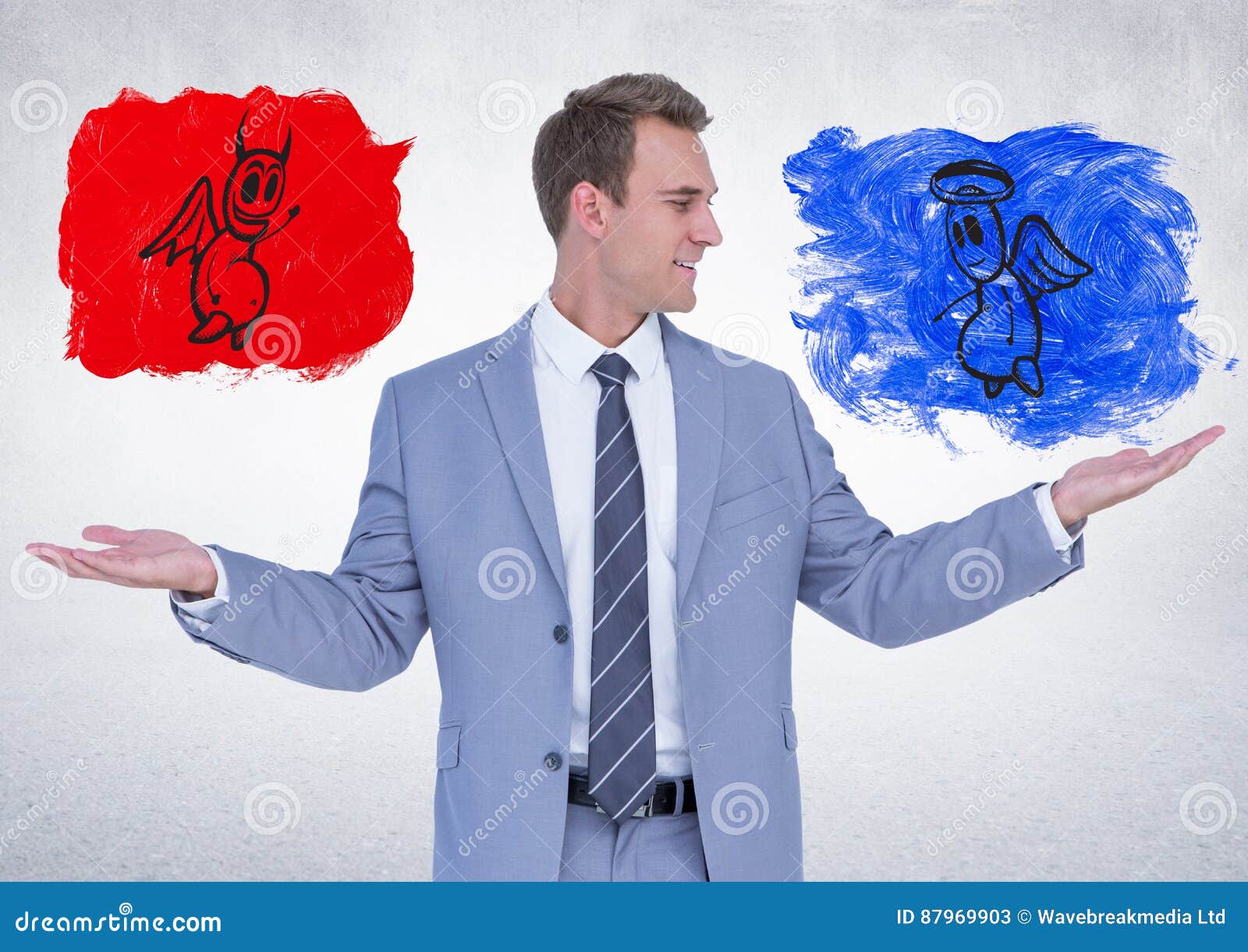 Businessman Standing between the Good and Bad Conscience Stock Image ...