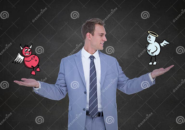Businessman Standing between the Good and Bad Conscience Stock ...