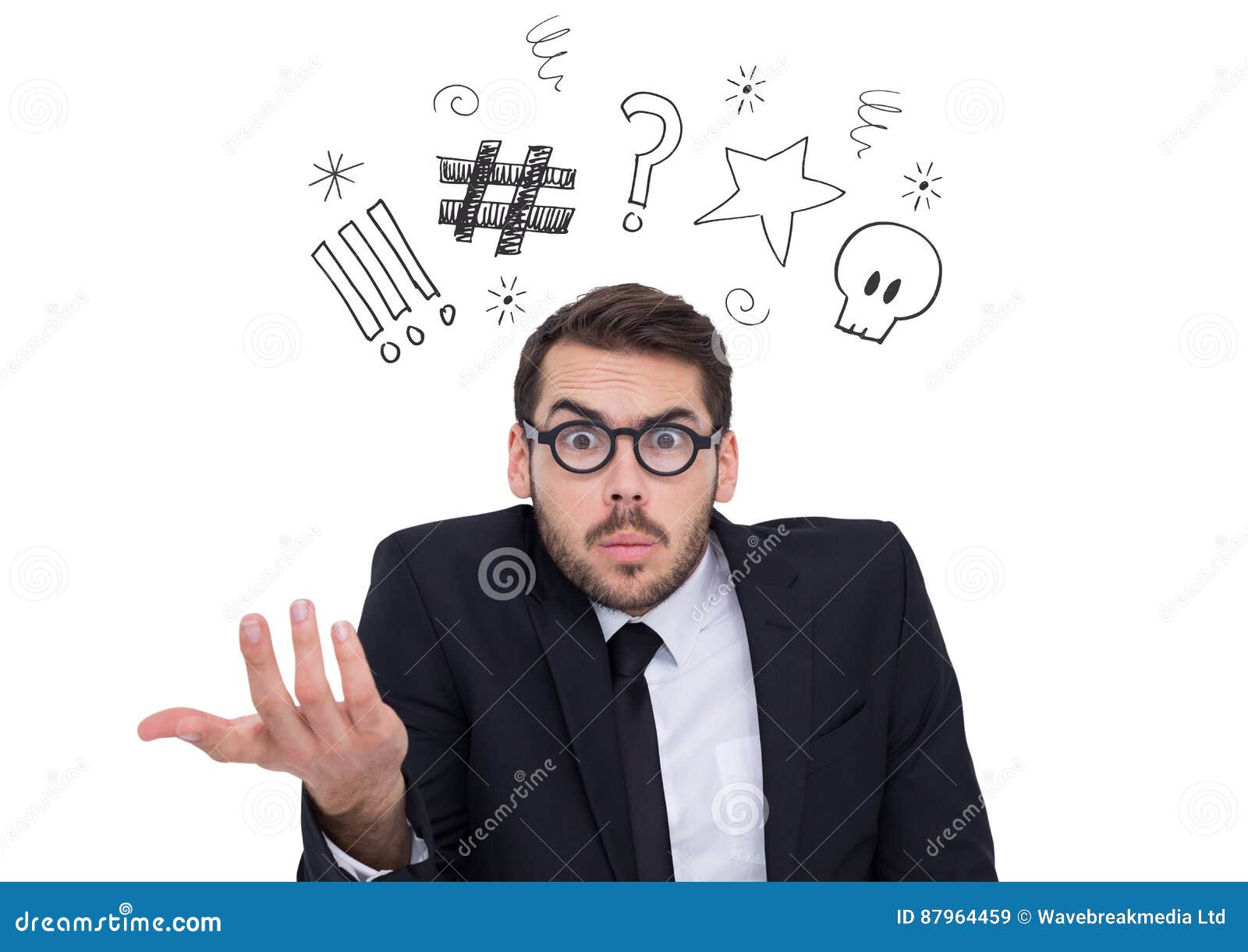 Businessman Standing with Graphics Over Head Stock Image - Image of ...