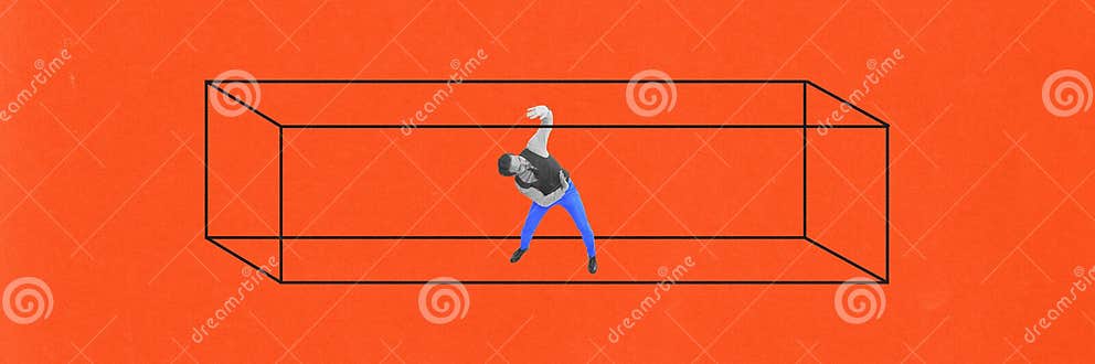 Businessman Standing Inside Rectangular Wireframe Box, Seemingly Trying ...