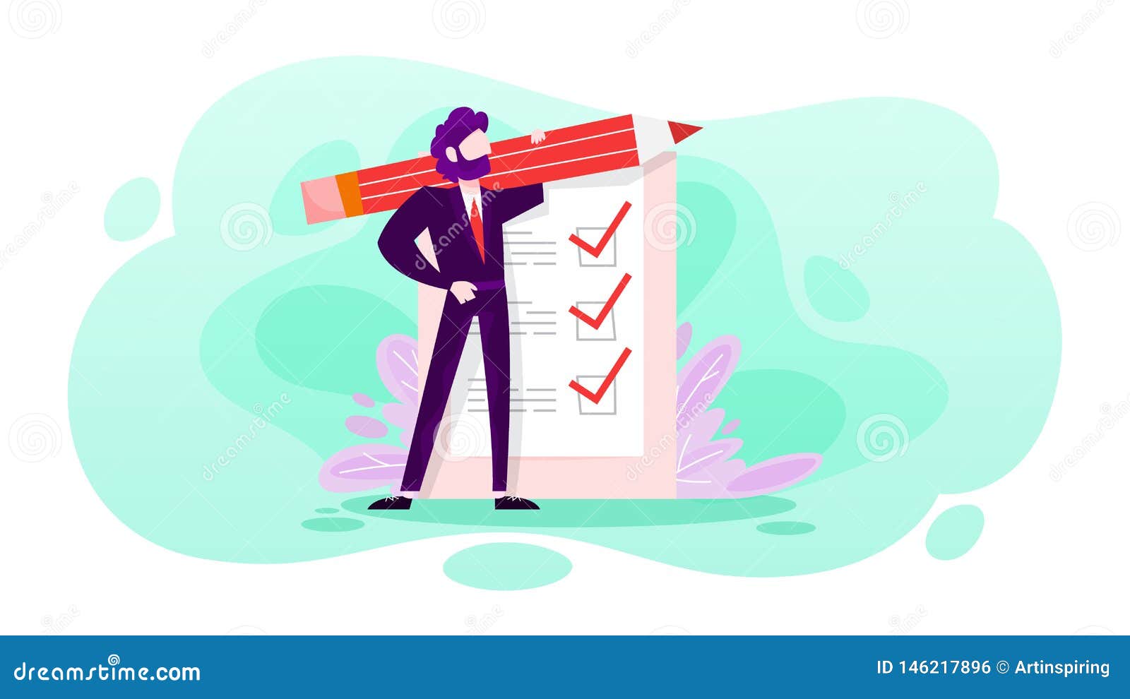 Businessman Standing at a Long Check List. Stock Vector - Illustration ...