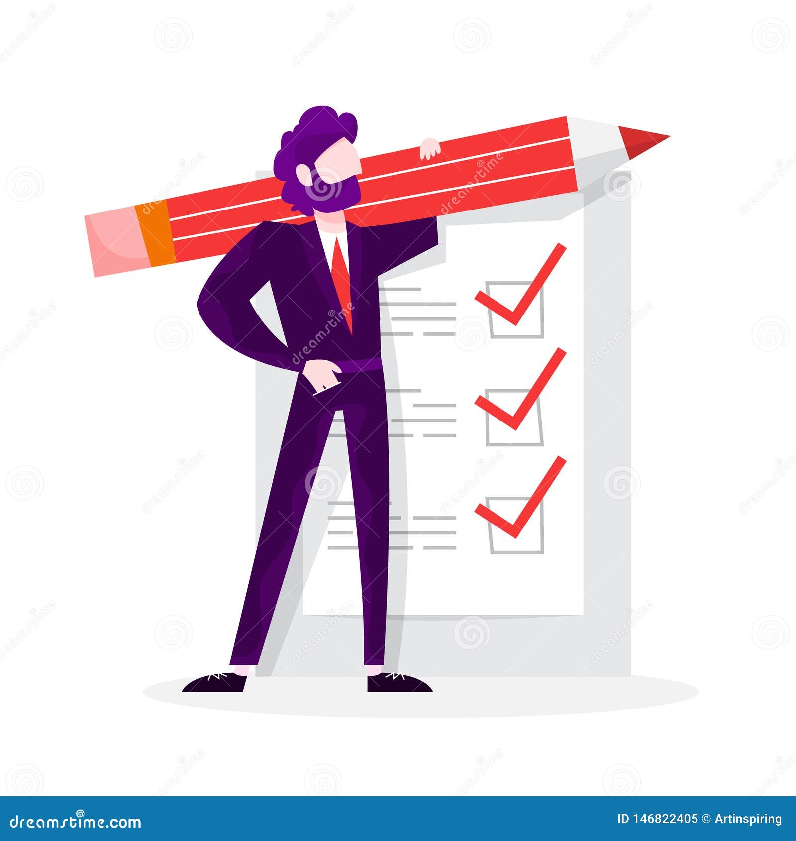 Businessman Standing at a Long Check List. Stock Vector - Illustration ...