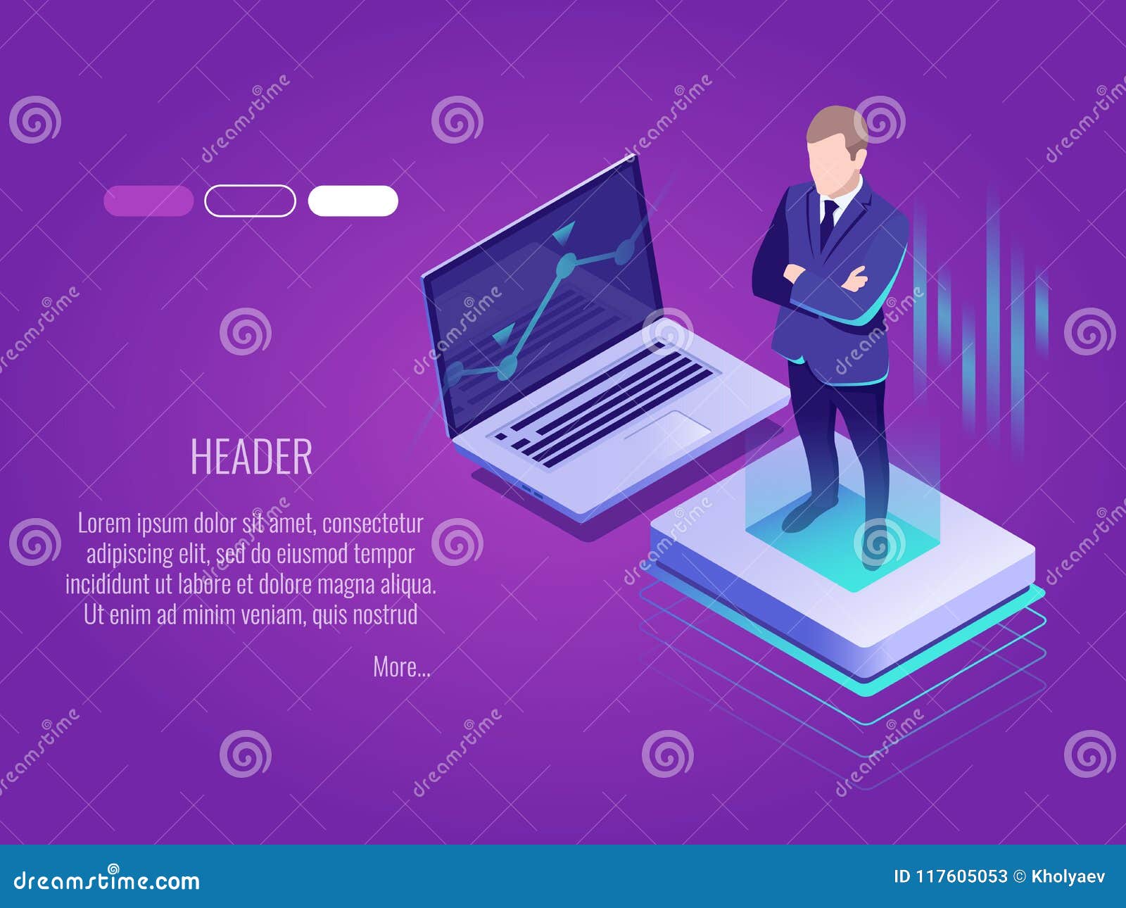 Businessman is Standing on the Luminous Button.Isometric Concept of it ...