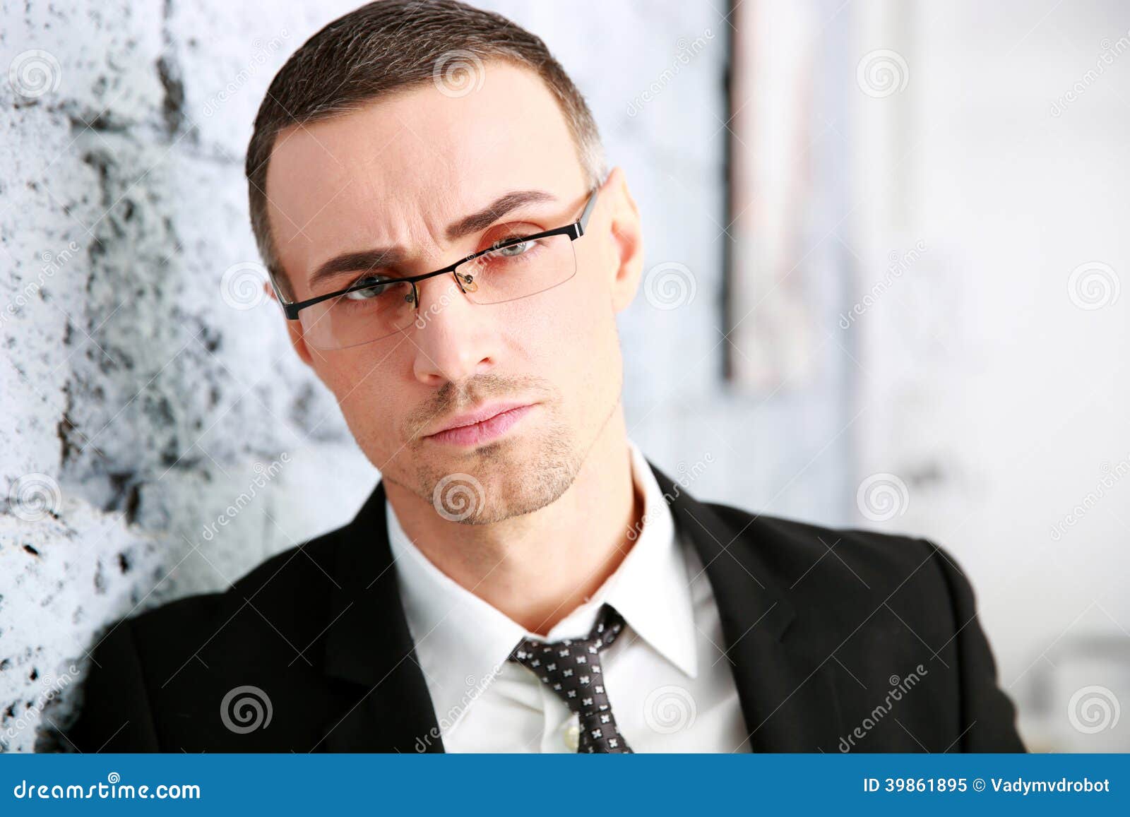 Businessman Standing Near Brick Wall Stock Image - Image of office ...