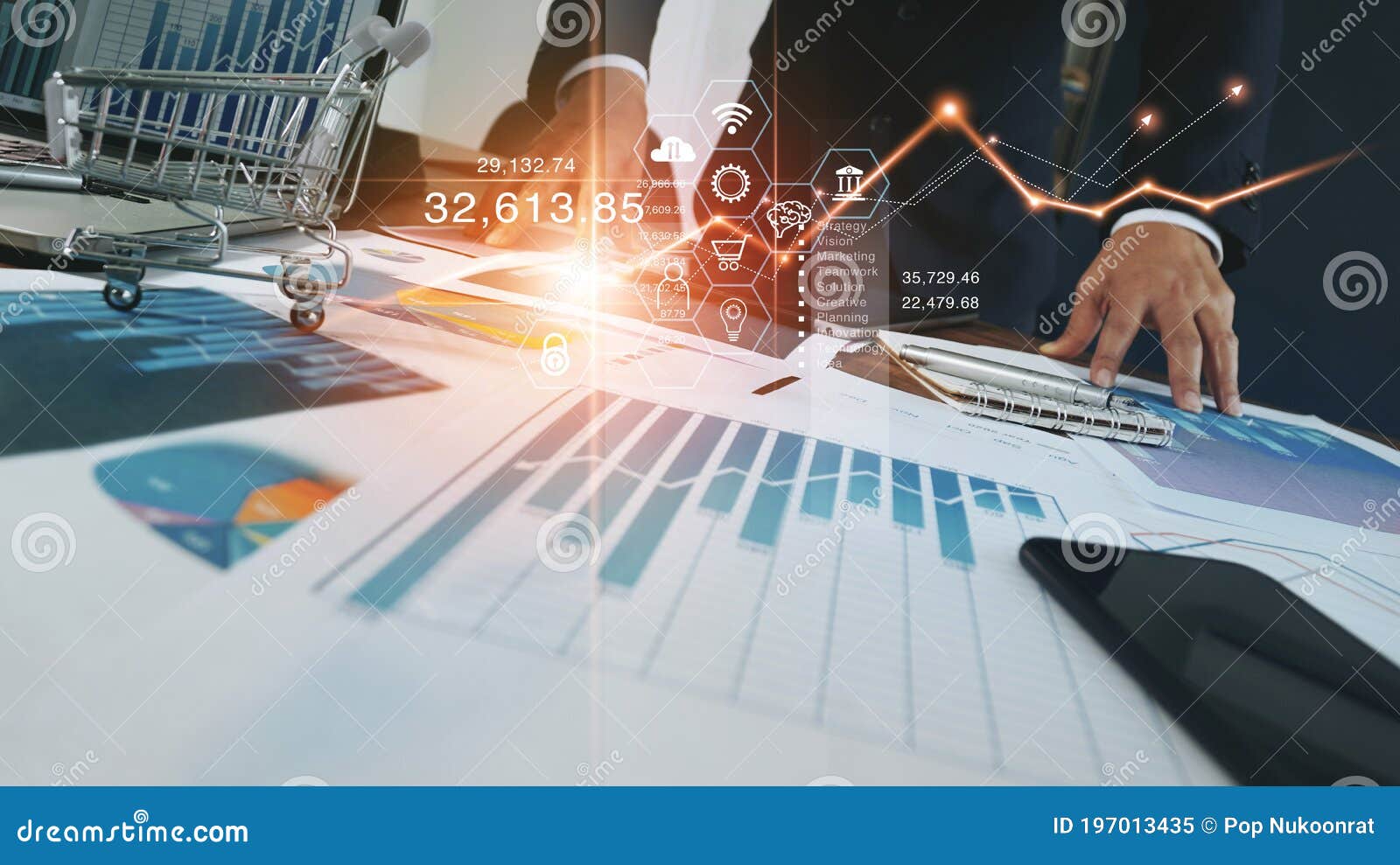 Businessman Standing in Office Analyzing Sales Data and Economic Growth ...