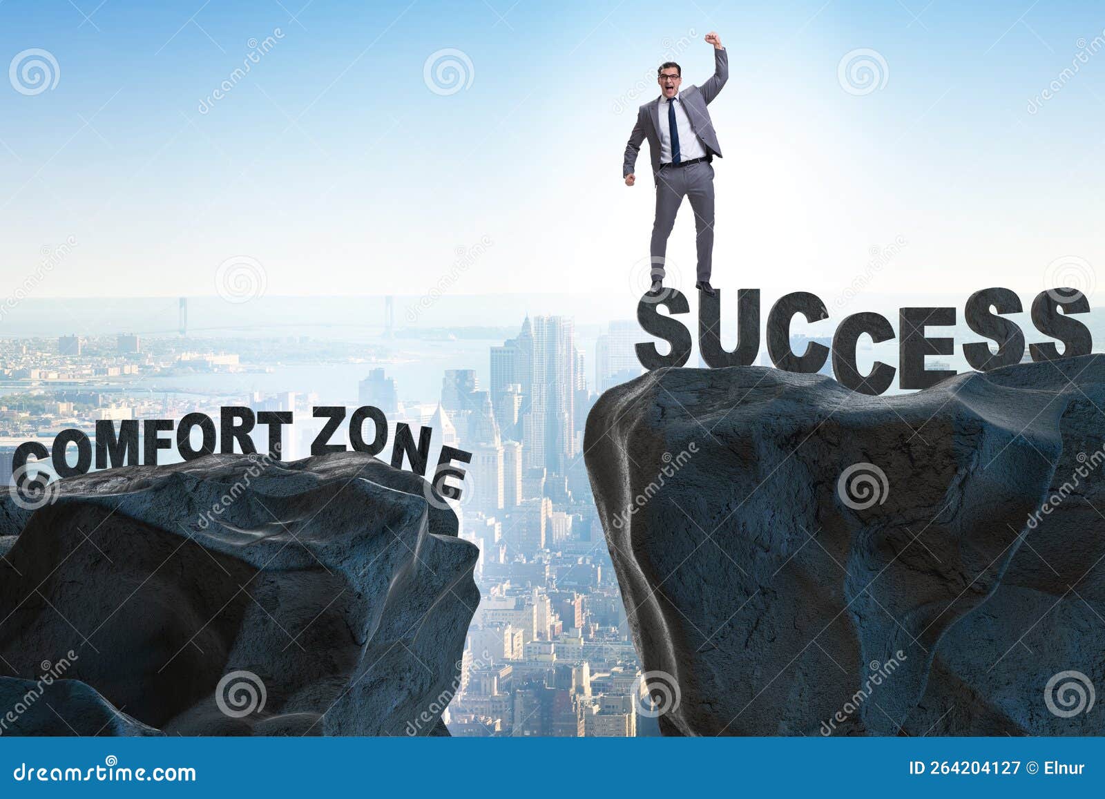Businessman Standing Over Cliff in the Concept Stock Illustration ...