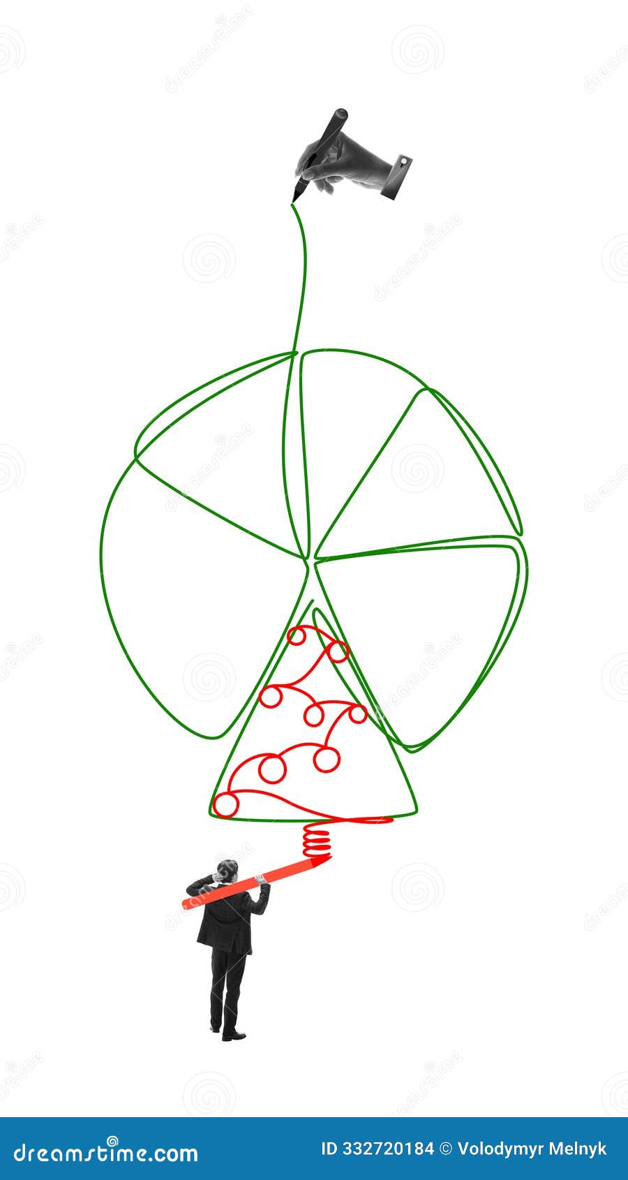 Businessman Standing at Pie Chart, One Segment Reshaped into Christmas ...