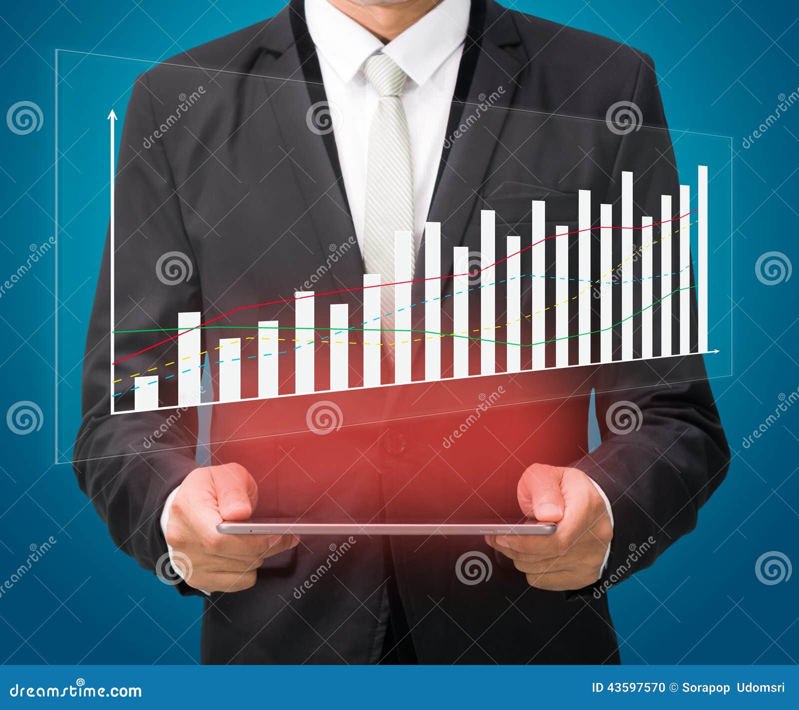 Businessman Standing Posture Hand Hold Graph on Tablet Isolated Stock ...