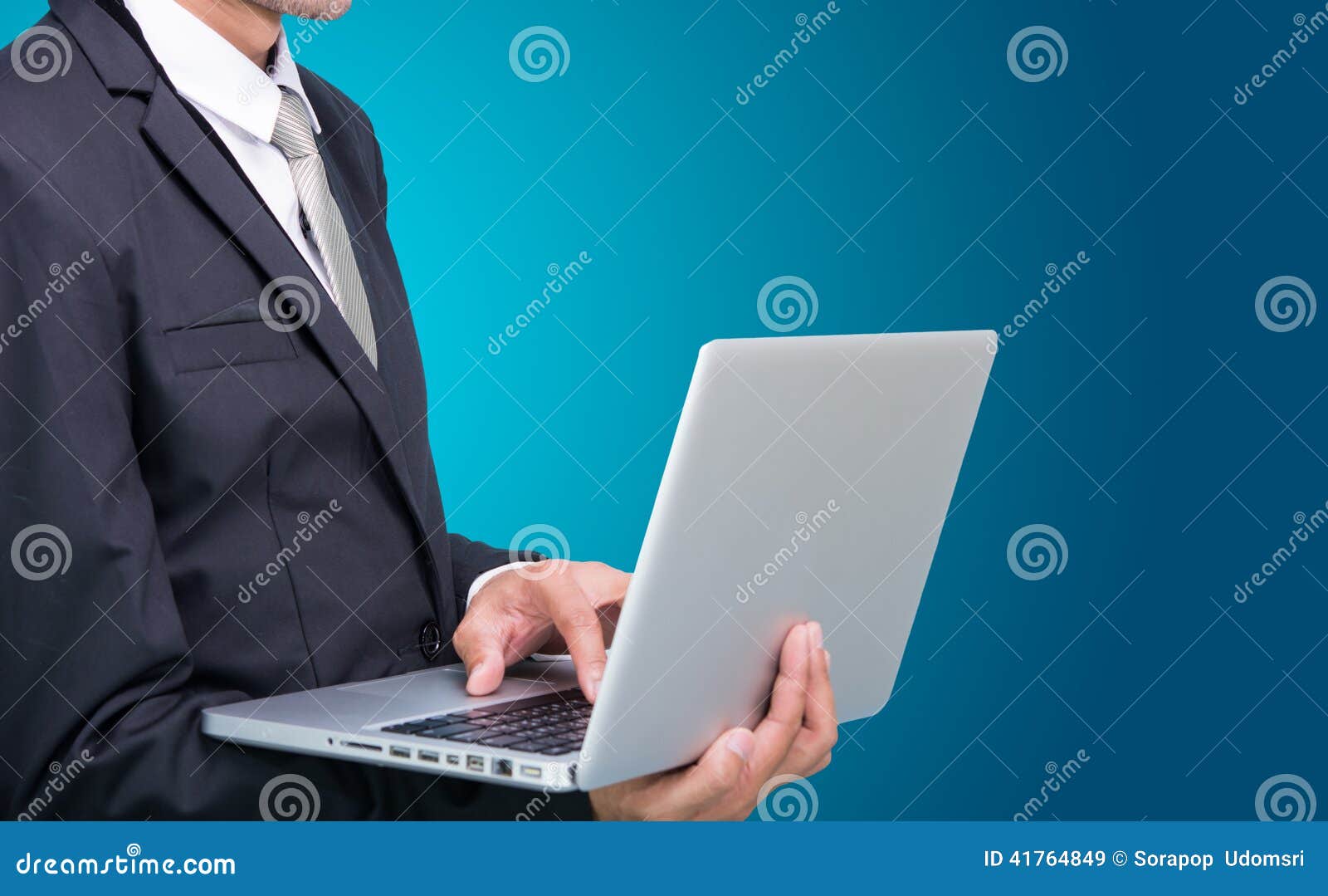 Businessman Standing Posture Hand Hold Notebook Laptop Stock Image ...