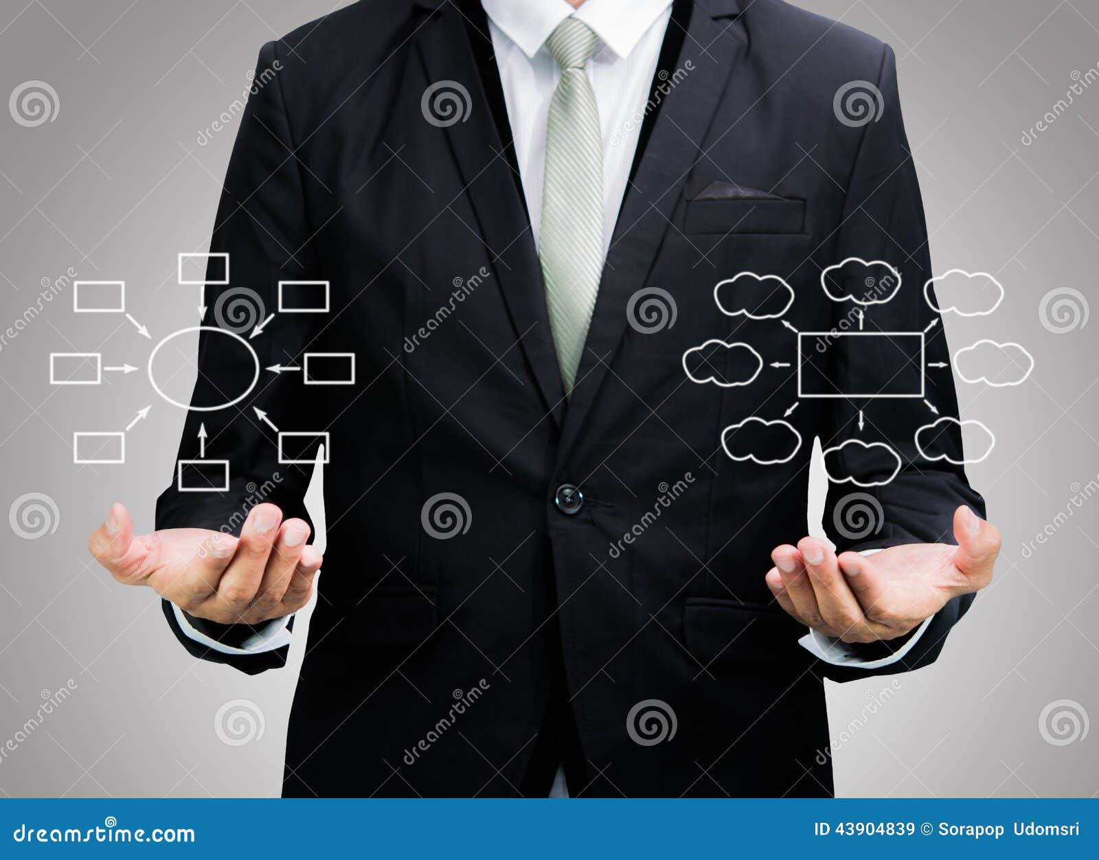 Businessman Standing Posture Hand Holding Strategy Flowchart Iso Stock ...