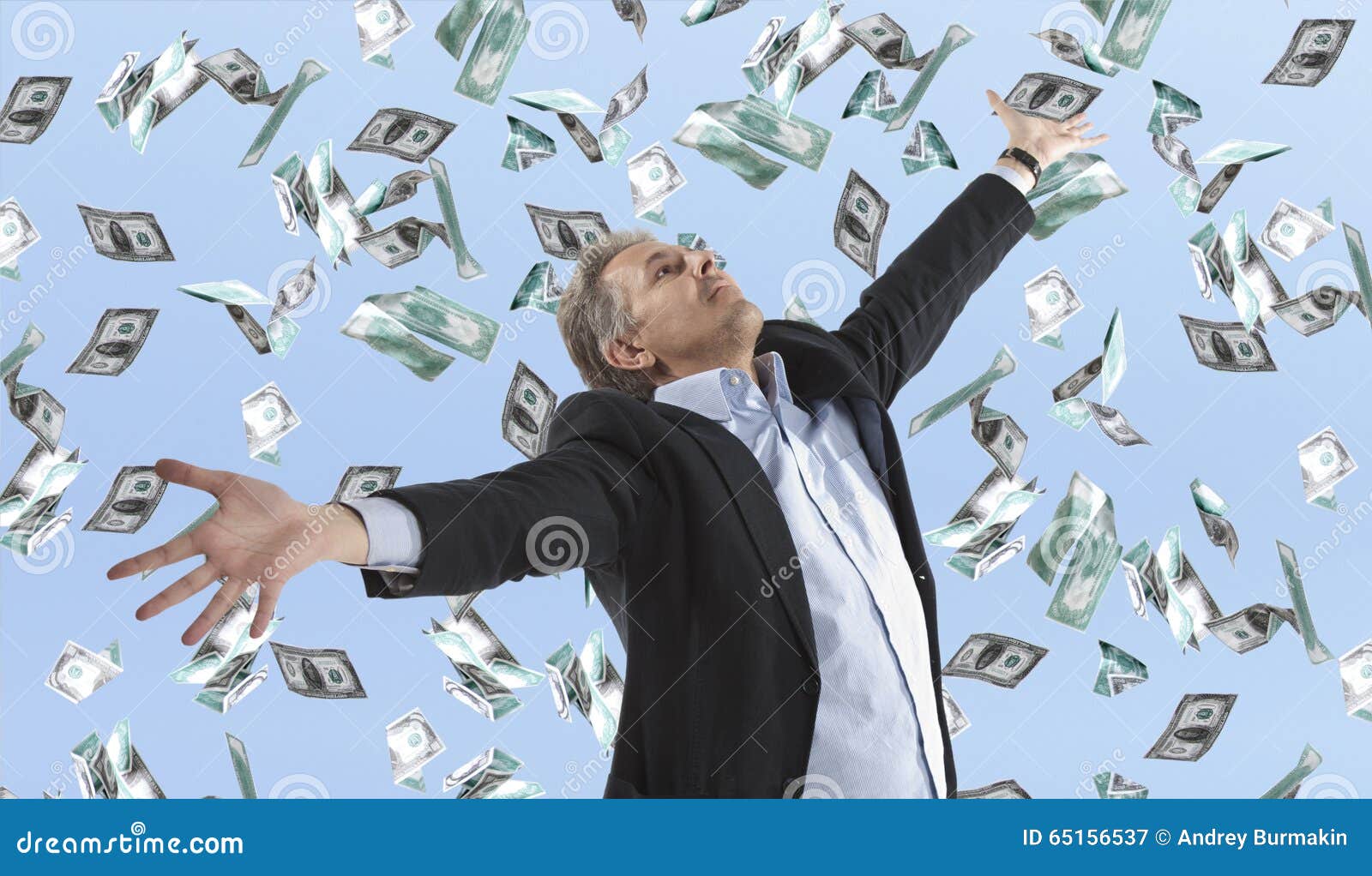 Businessman Standing in the Rain of Money Stock Image - Image of earn ...