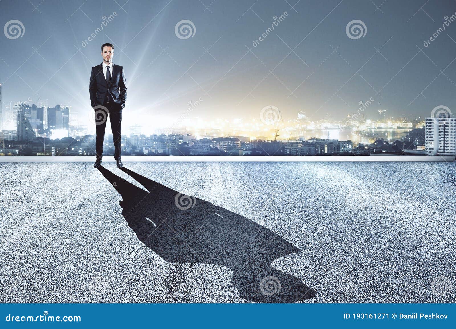 Businessman Standing on Rooftop Skyscraper Stock Image - Image of ...