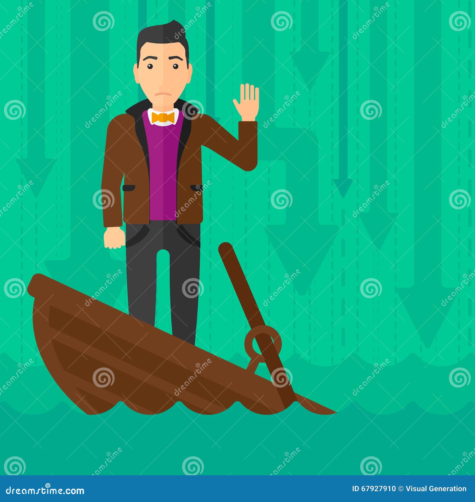 Businessman Standing In Sinking Boat. Vector Illustration ...