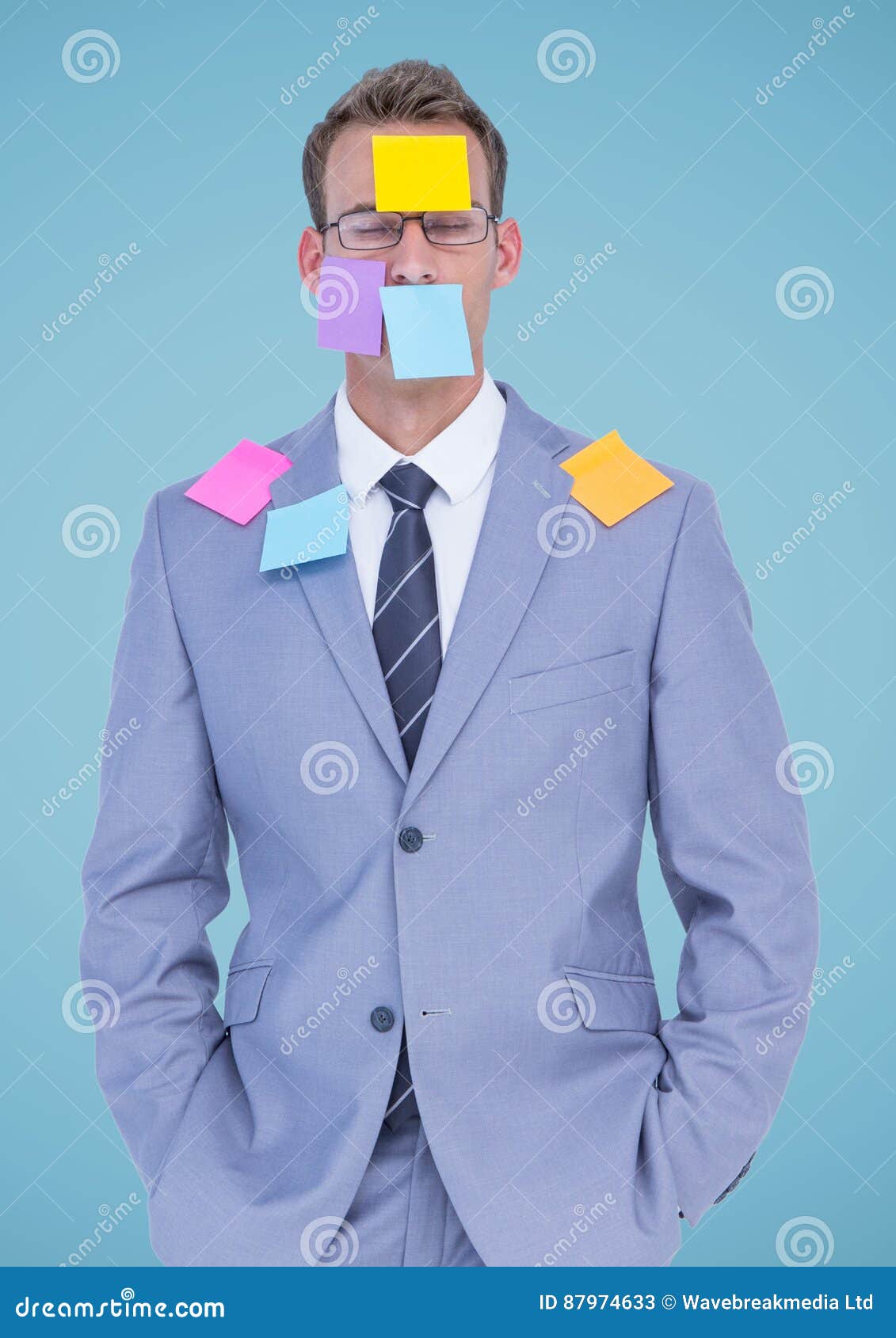Businessman Standing with Sticky Notes on His Face Stock Image - Image ...
