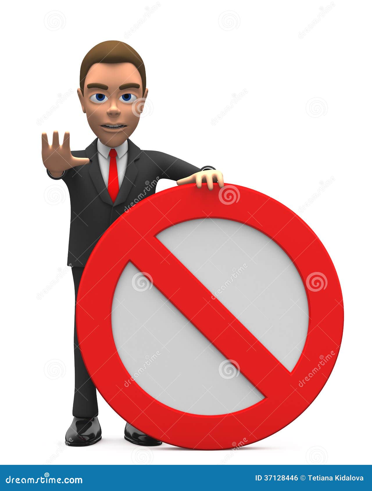Businessman Standing with Stop Sign Stock Illustration - Illustration ...
