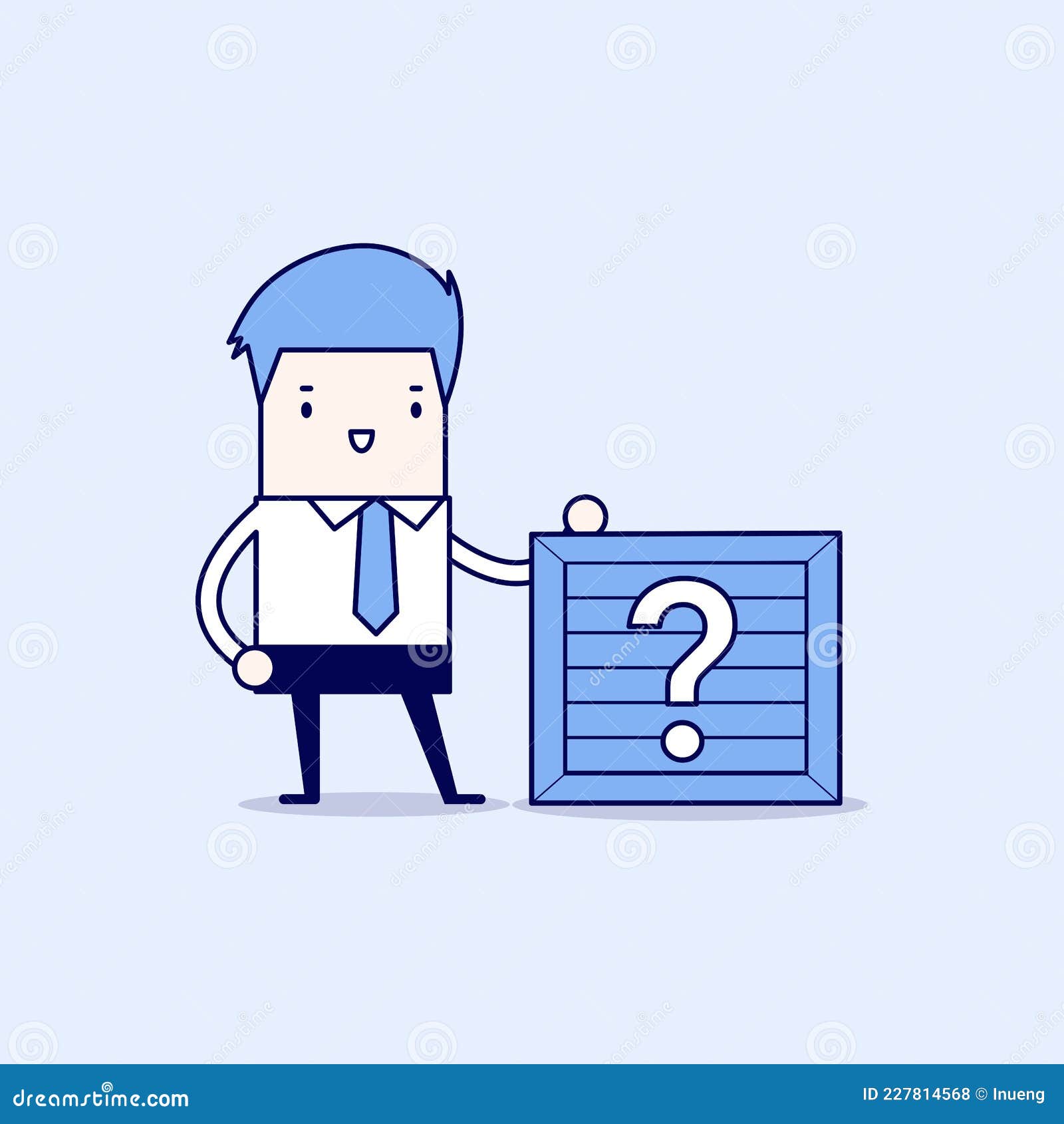Businessman Standing beside Unknown Box. Cartoon Character Thin Line ...