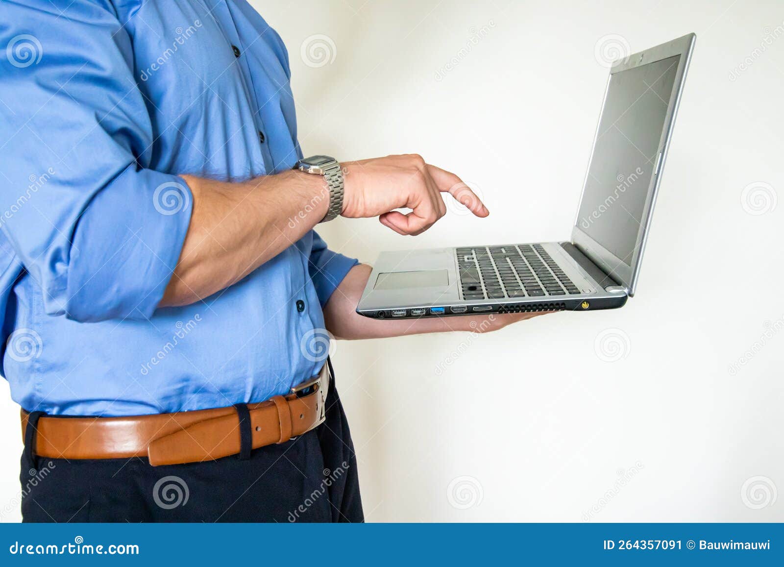 Businessman Standing and Using His Laptop Computer Stock Image - Image ...