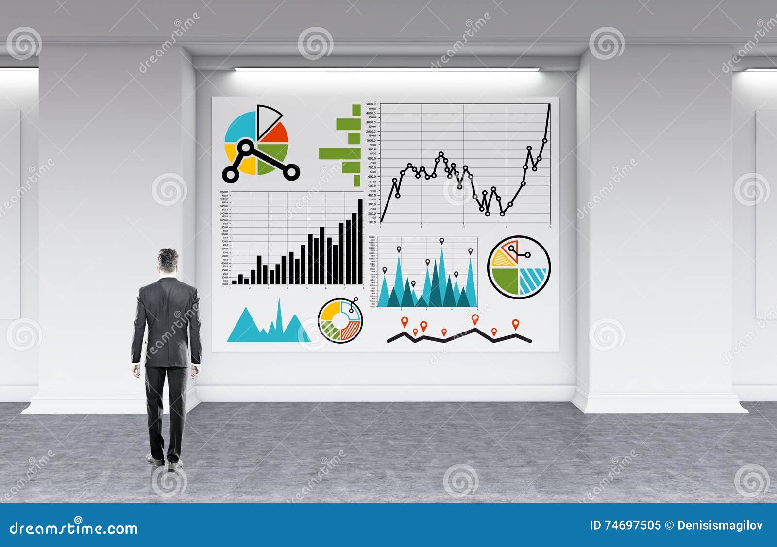 Businessman Staring at Graphs Stock Illustration - Illustration of ...