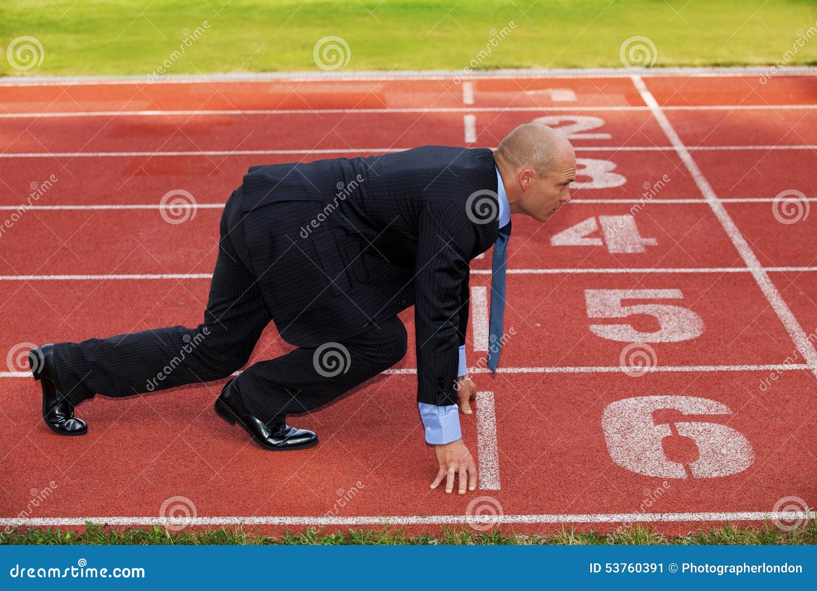 Businessman at the Start Line of Running Track Stock Image - Image of ...