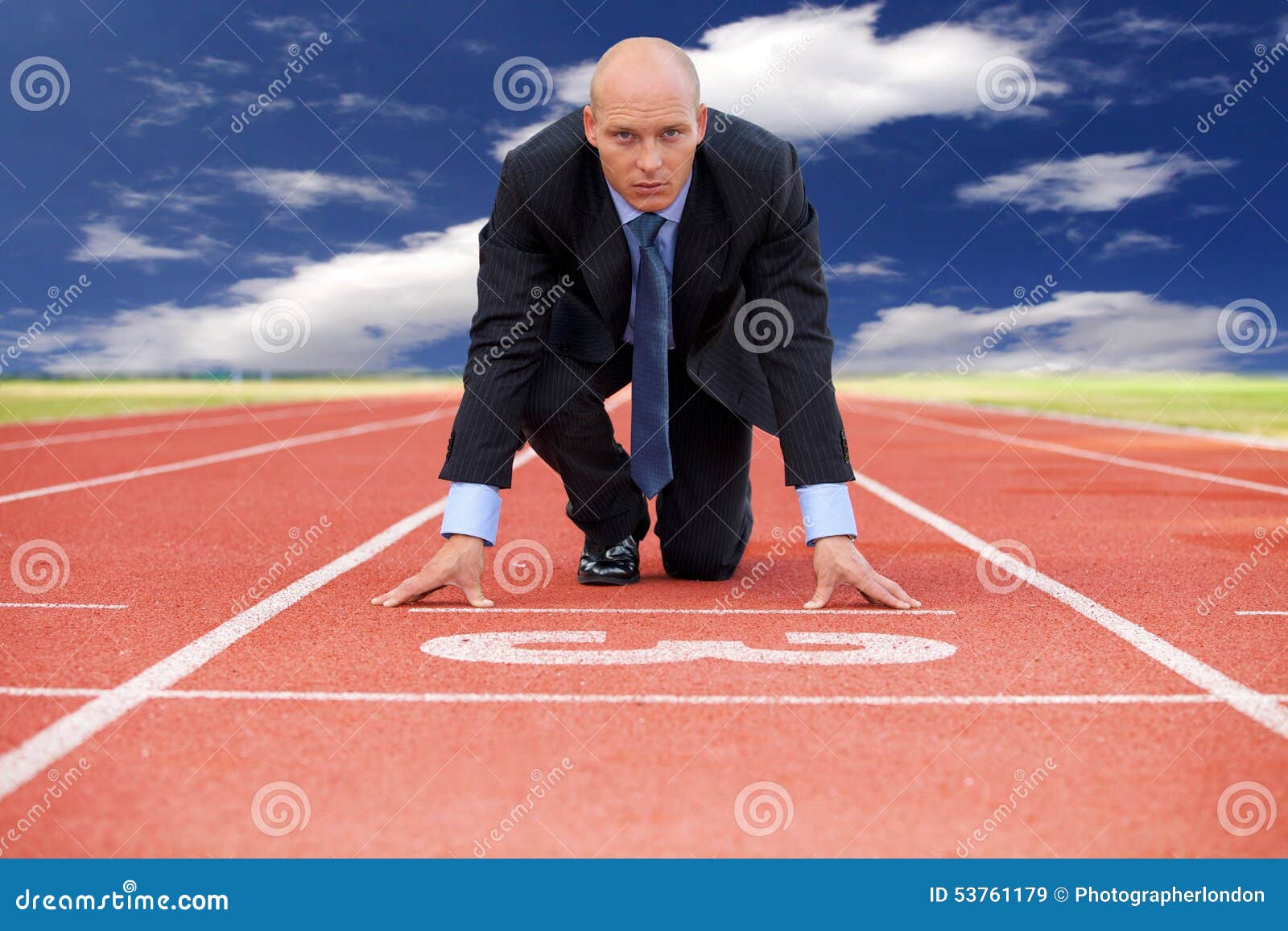 Businessman at the Start Line of Running Track Stock Image - Image of ...