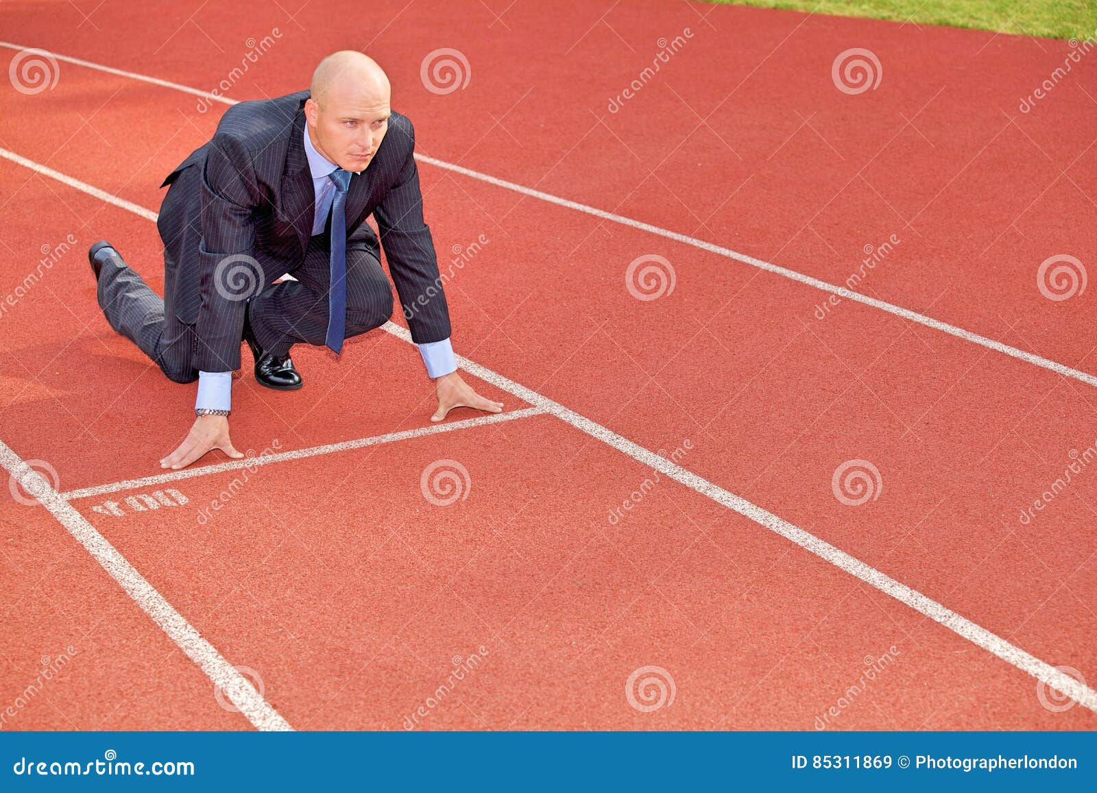 Businessman at the Start Line of Running Track Stock Image - Image of ...