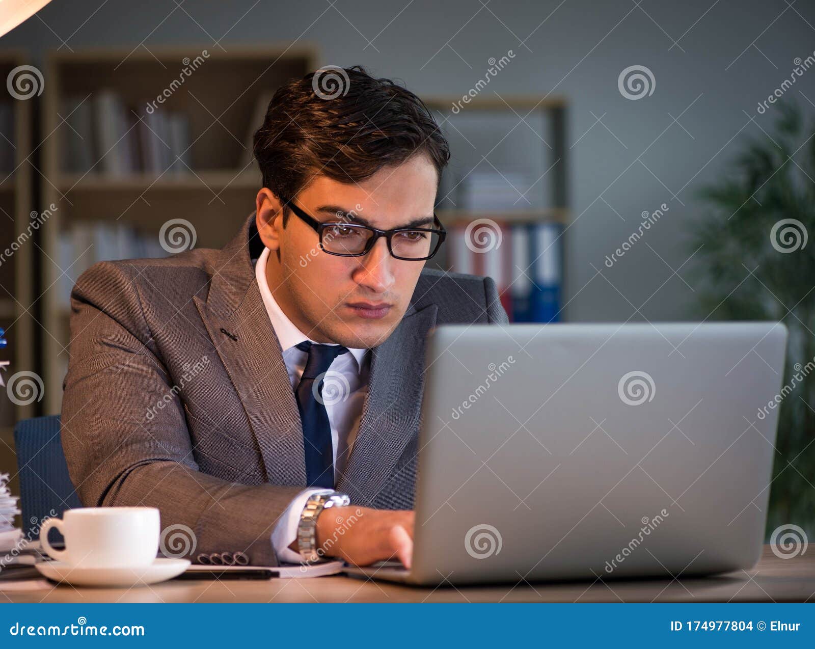 Businessman Staying in the Office for Long Hours Stock Photo - Image of ...