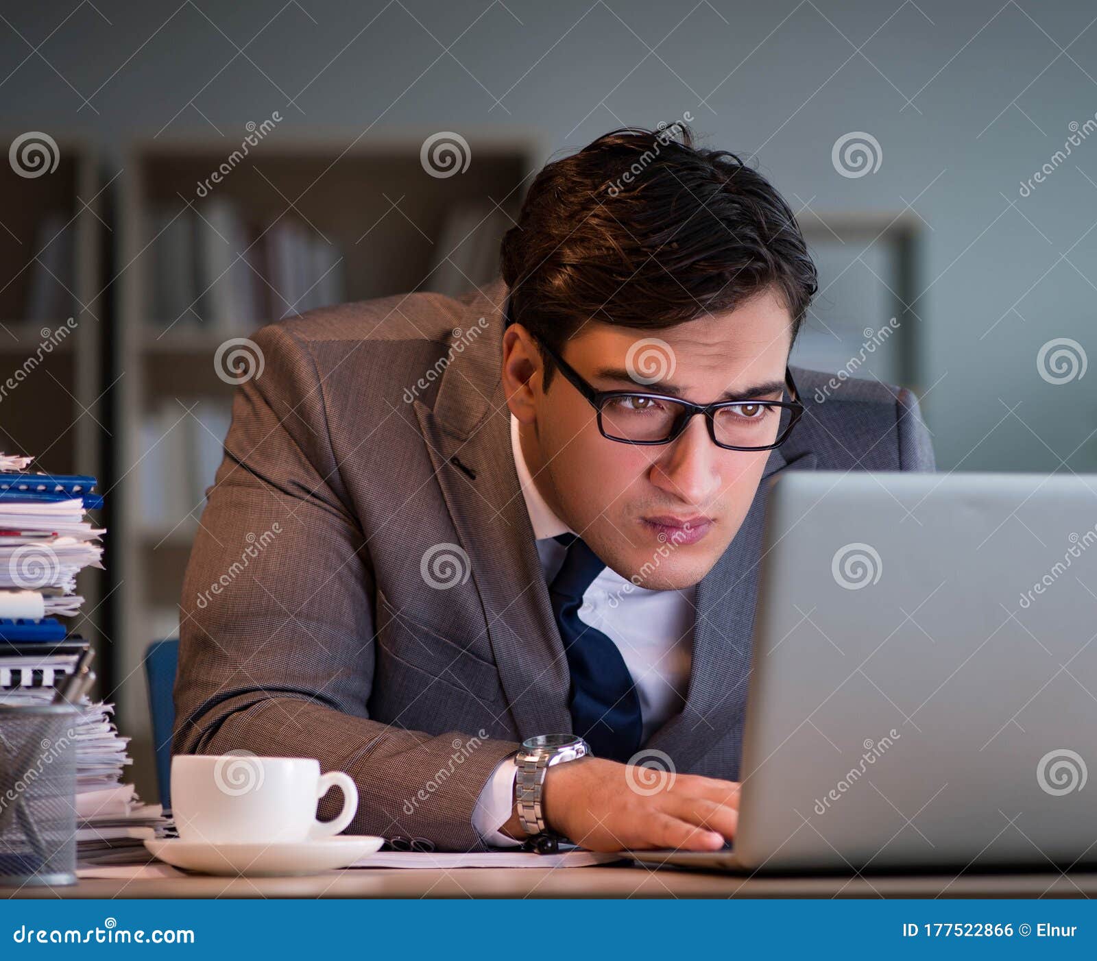 Businessman Staying in the Office for Long Hours Stock Photo - Image of ...