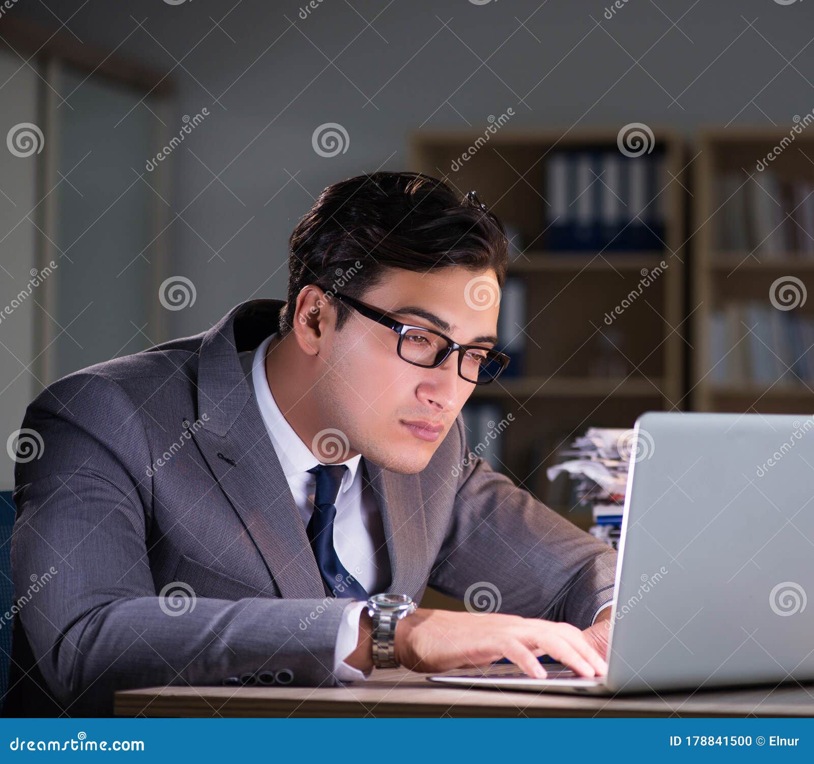 Businessman Staying in the Office for Long Hours Stock Photo - Image of ...
