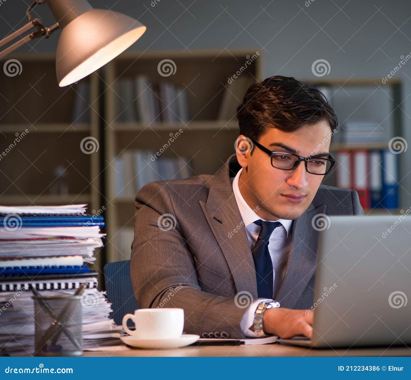 Businessman Staying in the Office for Long Hours Stock Photo - Image of ...