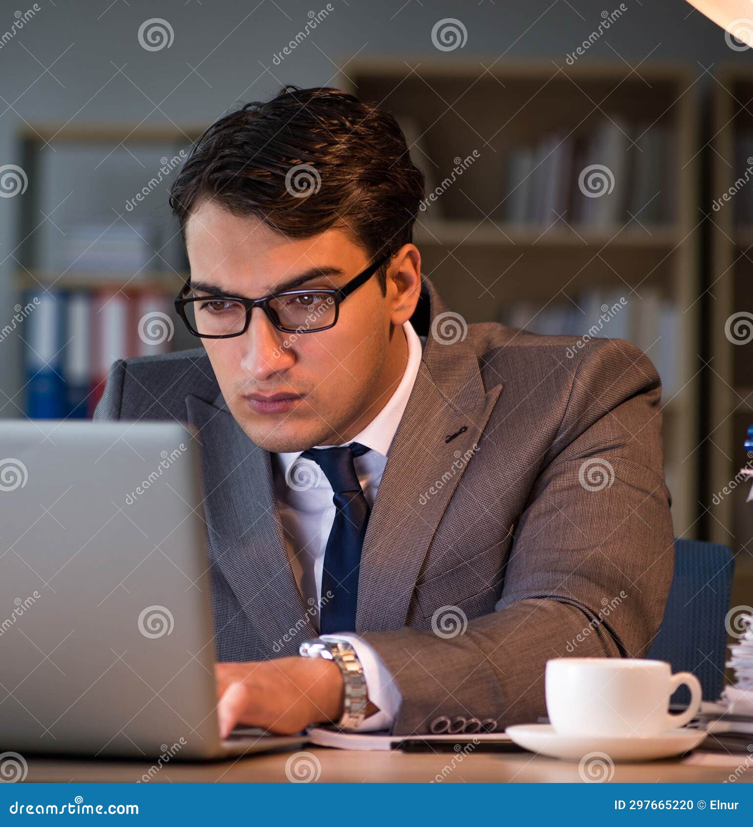 Businessman Staying in the Office for Long Hours Stock Photo - Image of ...