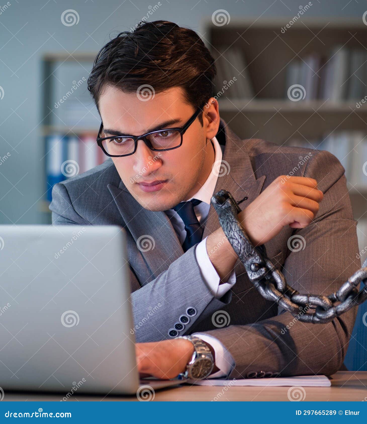 Businessman Staying in the Office for Long Hours Stock Image - Image of ...