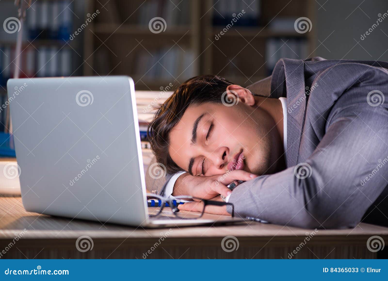 The Businessman Staying in the Office for Long Hours Stock Image ...