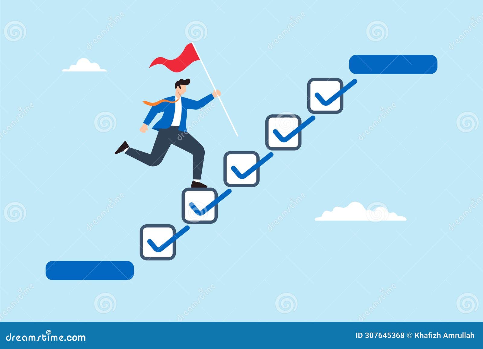Businessman Step on Checklist, Progressing from Start To Success Stock ...