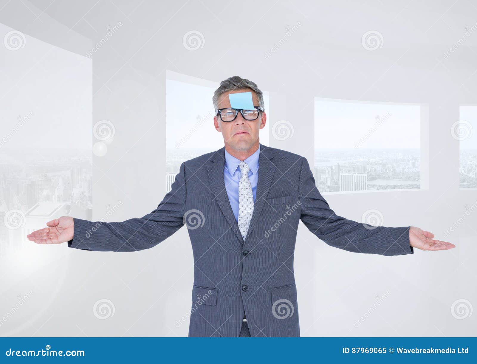 Businessman with Sticky Note on His Forehead Stock Image - Image of ...