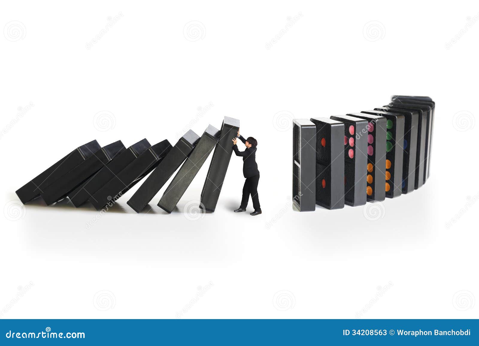 Businessman Stopping the Domino Effect Stock Image - Image of domino ...