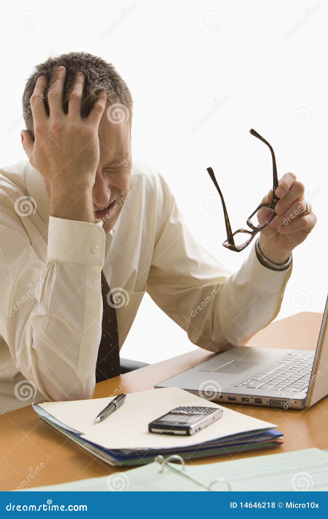 Businessman Stressed at Work - Isolated Stock Photo - Image of portable ...