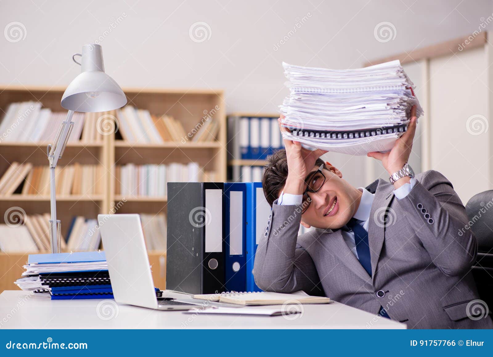 The Businessman Struggling with Stacks of Papers Stock Photo - Image of ...