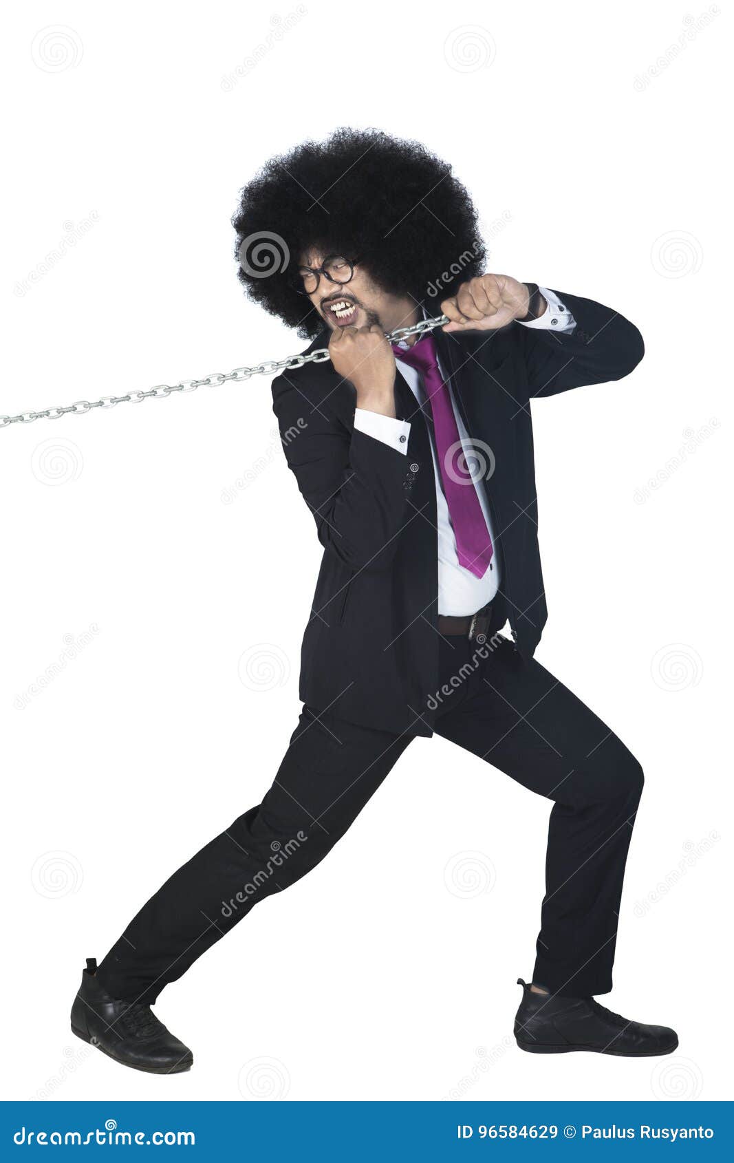 Businessman Struggling To Pull a Chain Stock Image - Image of adult ...