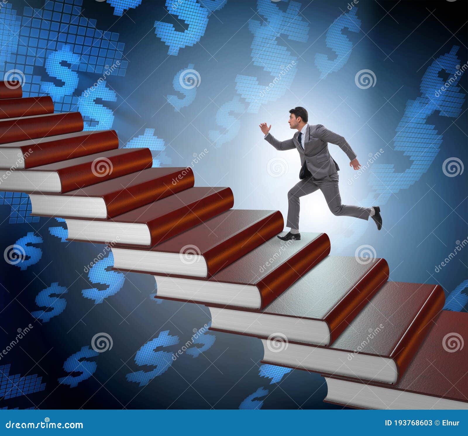 Businessman Student Climbing the Ladder of Education Books Stock Image ...