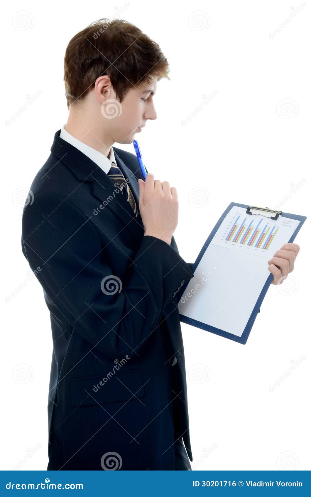 Businessman Study the Chart Isolated on White Background Stock Photo ...