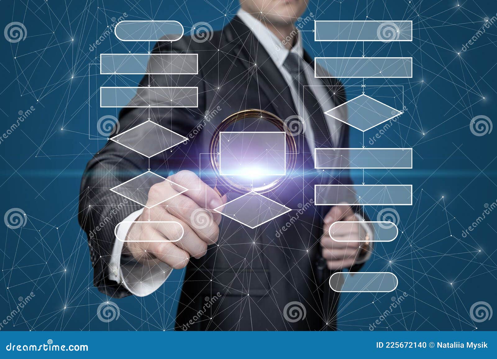 Businessman Study Flowchart Algorithm on a Virtual Screen Using a ...
