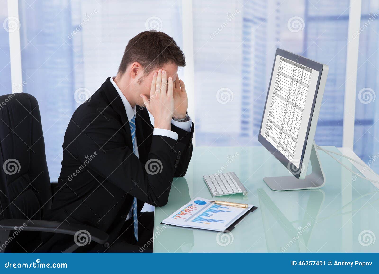 Businessman Suffering from Headache at Computer Desk Stock Image ...
