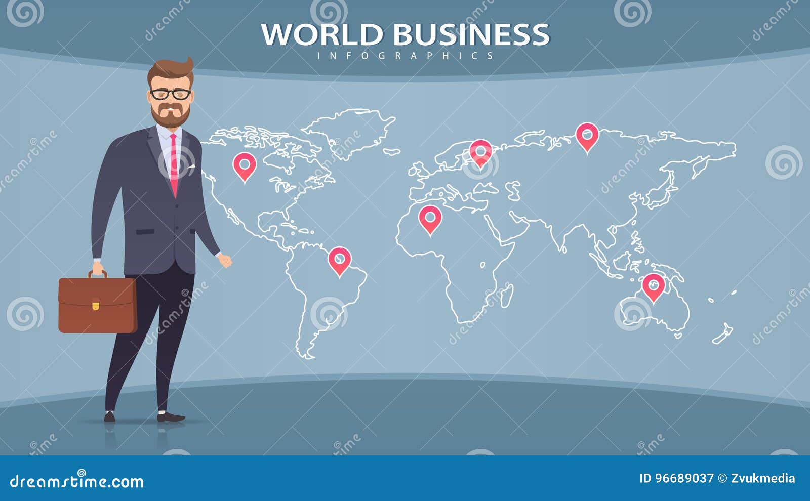 Businessman in Suit on Background of World Map Stock Vector ...