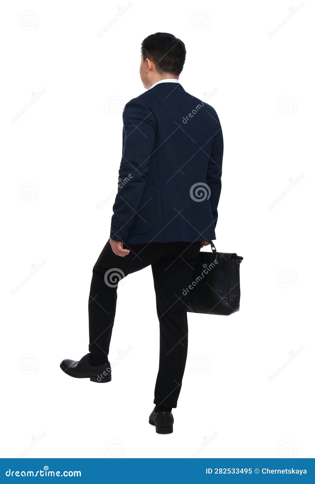Businessman in Suit with Briefcase Walking on White Background, Back ...