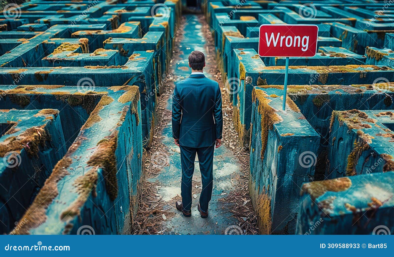 Businessman in a Suit Facing a Wrong Way Sign at the Entrance of a ...